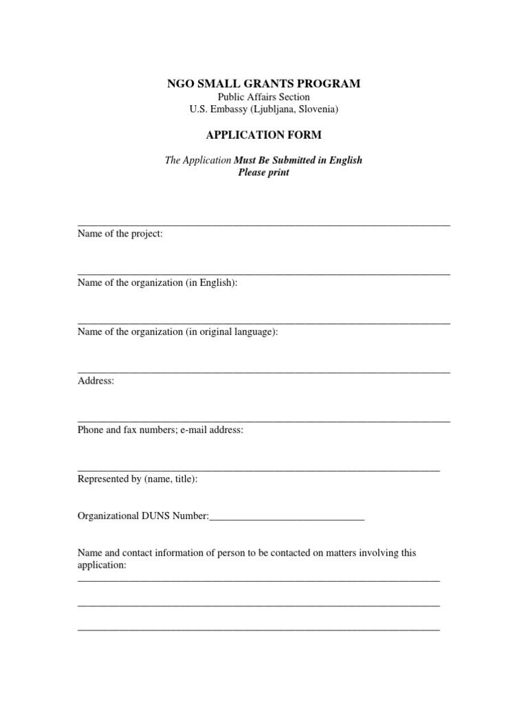 Ngo Small Grants Program: Application Form | Download Free PDF ...