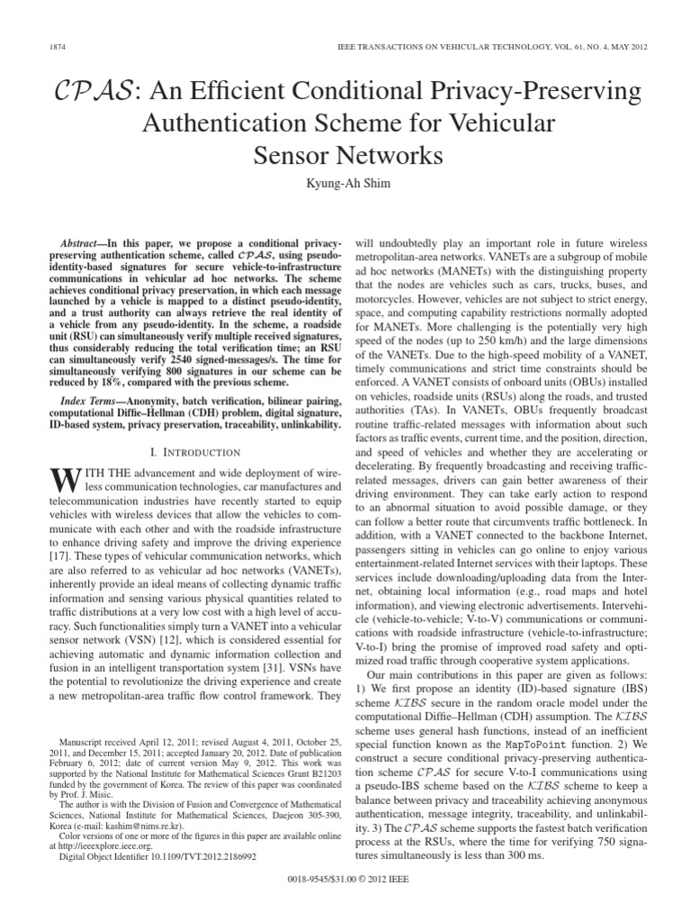 An Efficient Conditional Privacy Preserving Pdf Wireless Ad Hoc Network Public Key