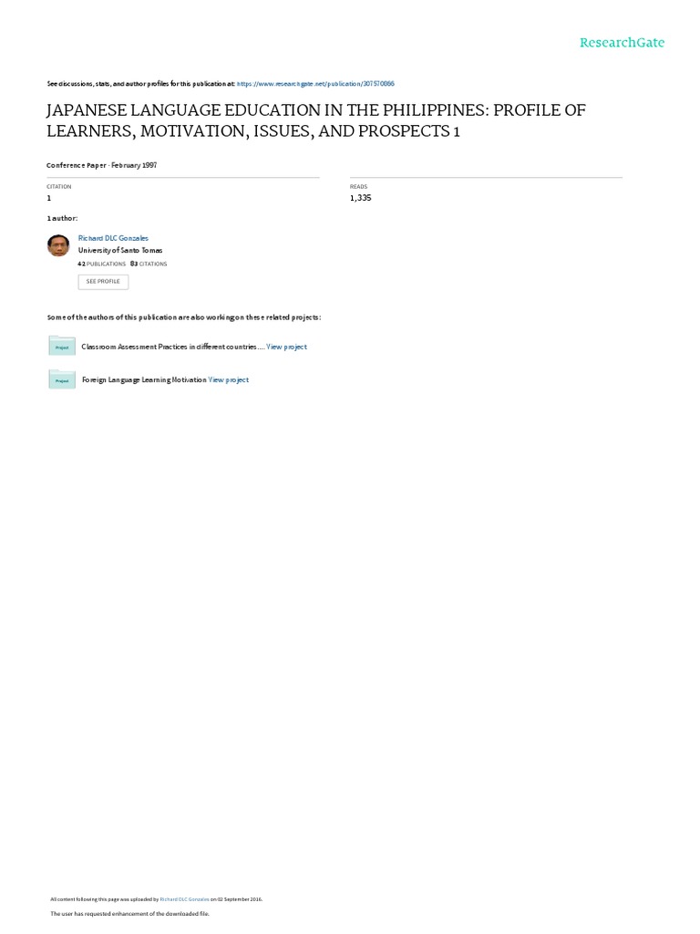 Japanese Language Education in The Philippines: Profile of Learners ...