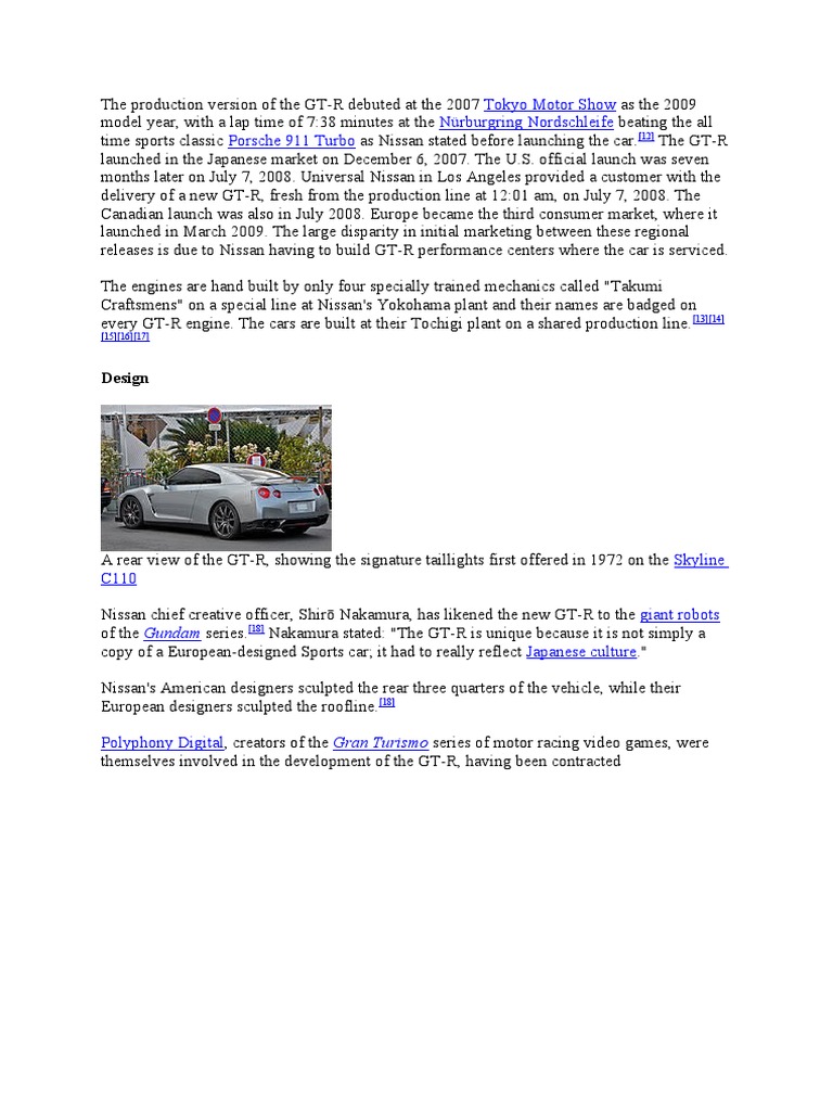 Nissan GT-R Production Timeline | PDF | Sports & Recreation ...