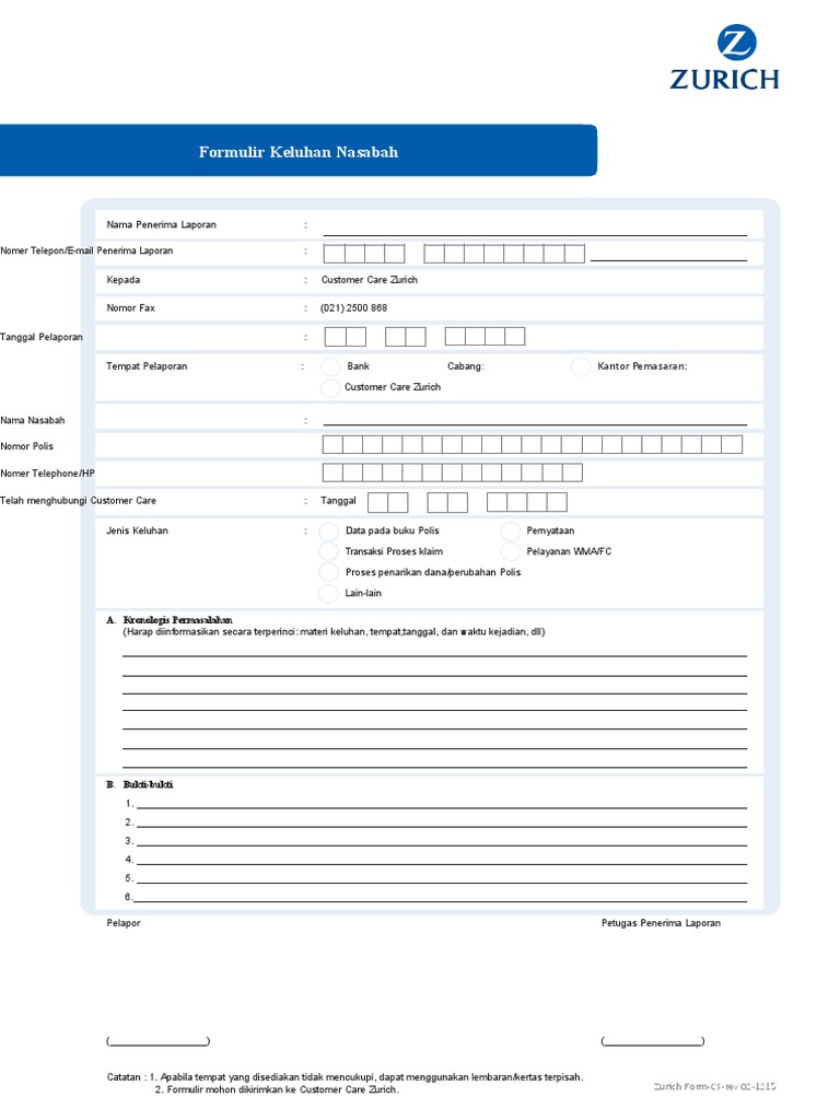 Formulir Keluhan Pelanggan | PDF