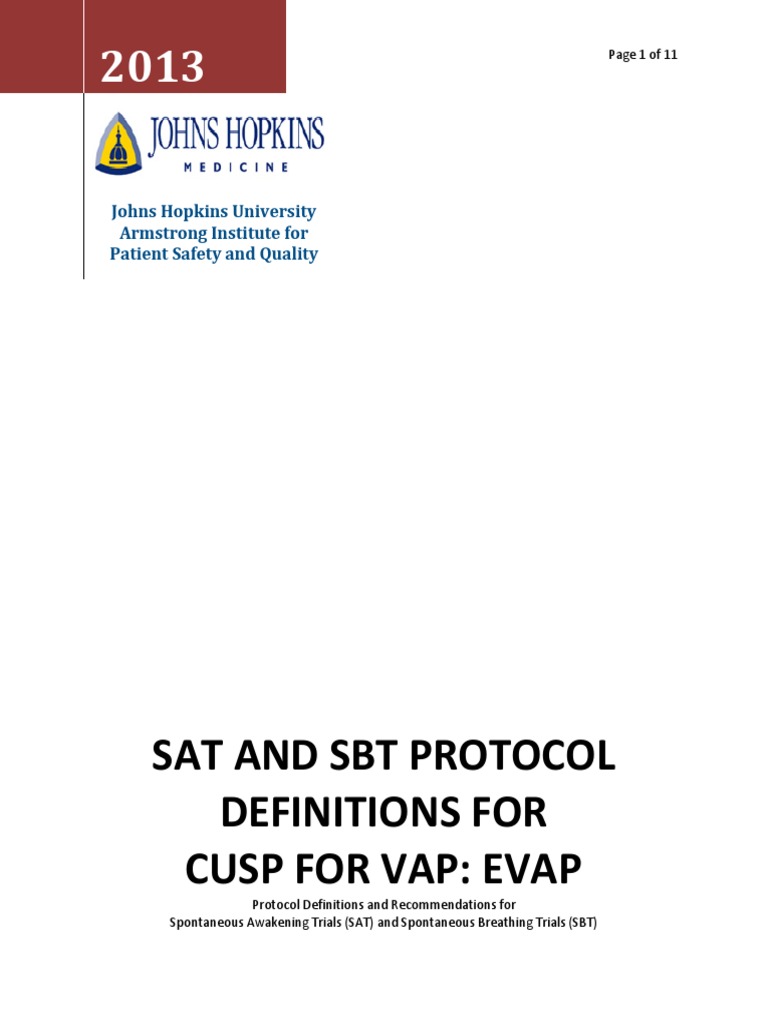 SAT and SBT Protocol Definitions | PDF | Physiology | Diseases And ...