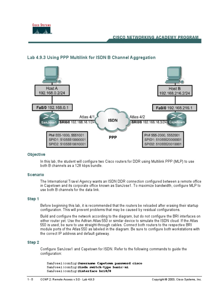 Lab 4.9.3 Using PPP Multilink For ISDN B Channel Aggregation | PDF | Router (Computing) | Media ...