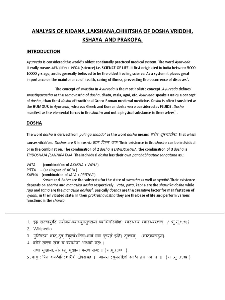 Analysis of Nidana, Lakshana, Chikitsha of Dosha Vriddhi, Kshaya and ...