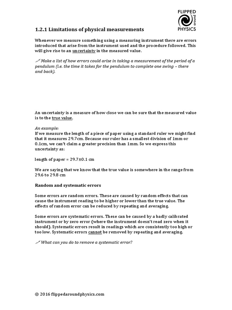 1.2.1 Limitations of Physical Measurements PDF | PDF | Observational ...