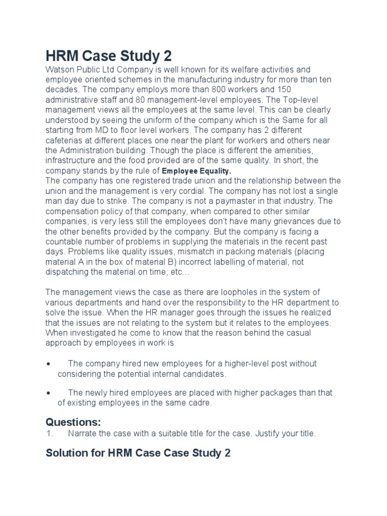 HRM Case Study 2 | PDF | Employment | Human Resource Management