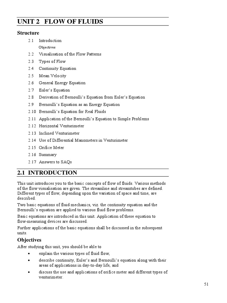 Unit 2 Flow of Fluids: Structure | PDF | Fluid Dynamics | Fluid Mechanics
