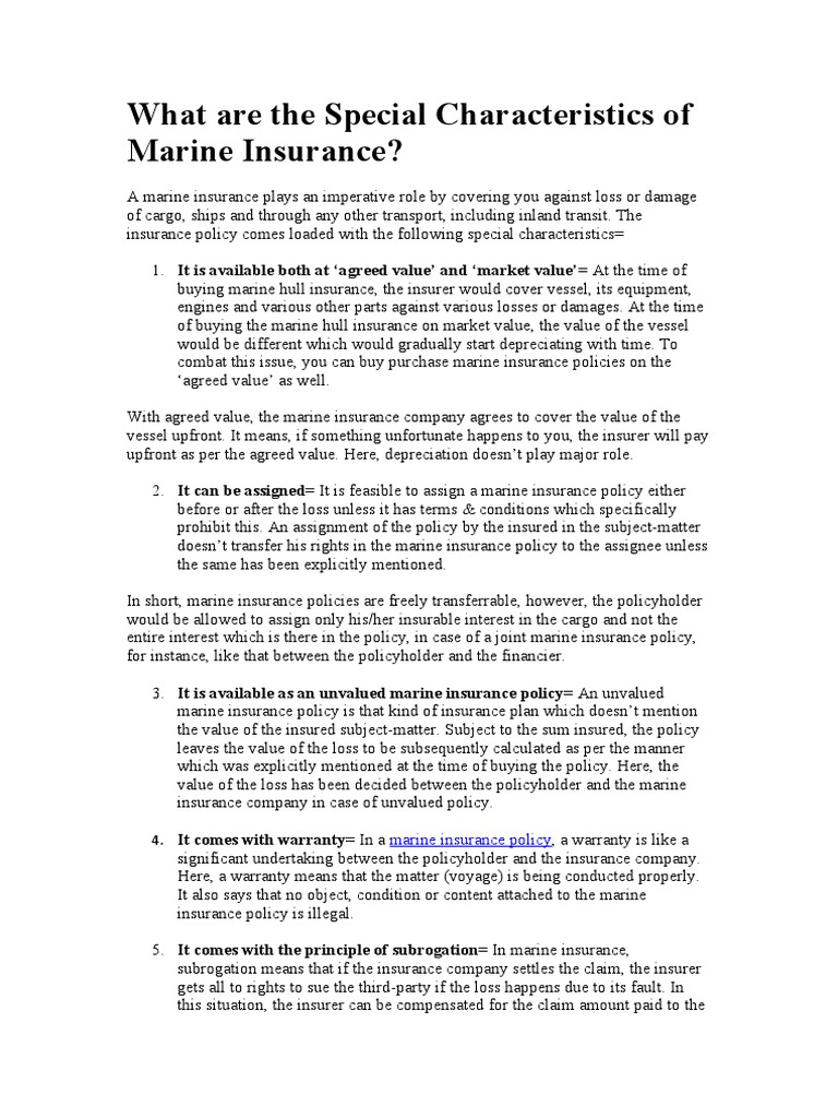 Key Features of Marine Insurance | PDF | Insurance | Business Law