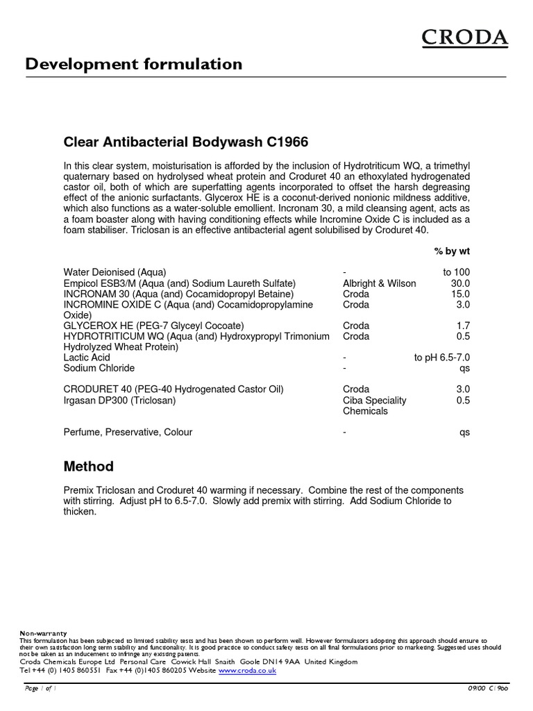 Clear Antibacterial Bodywash | PDF | Surfactant | Materials