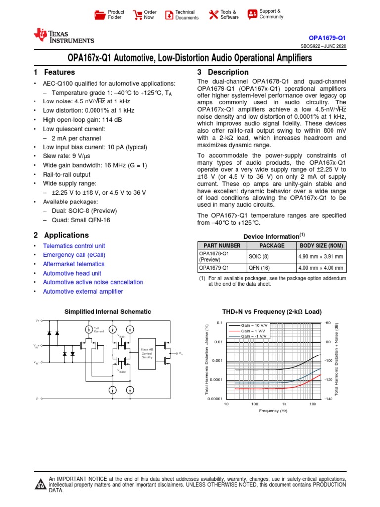 Opa1679 q1 | PDF | Amplifier | Operational Amplifier