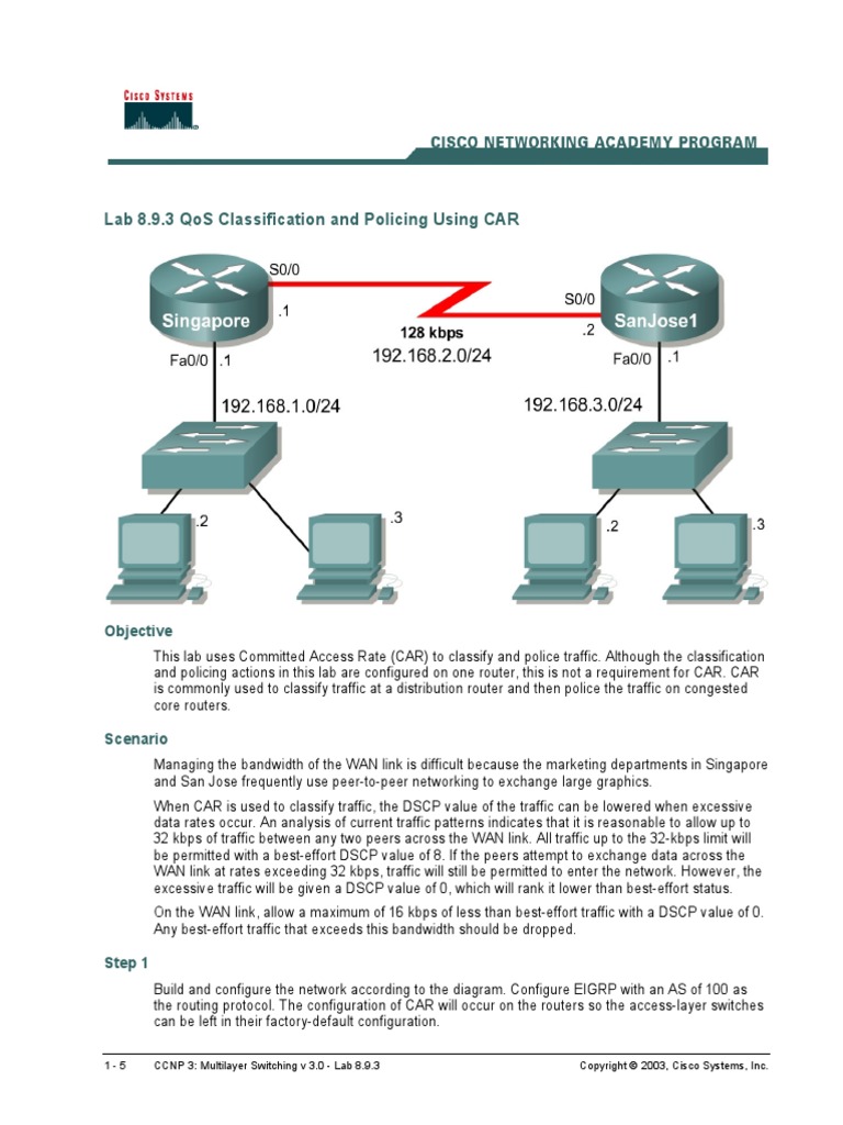 Lab 8.9.3 Qos Classification and Policing Using Car: Objective | PDF | Router (Computing ...