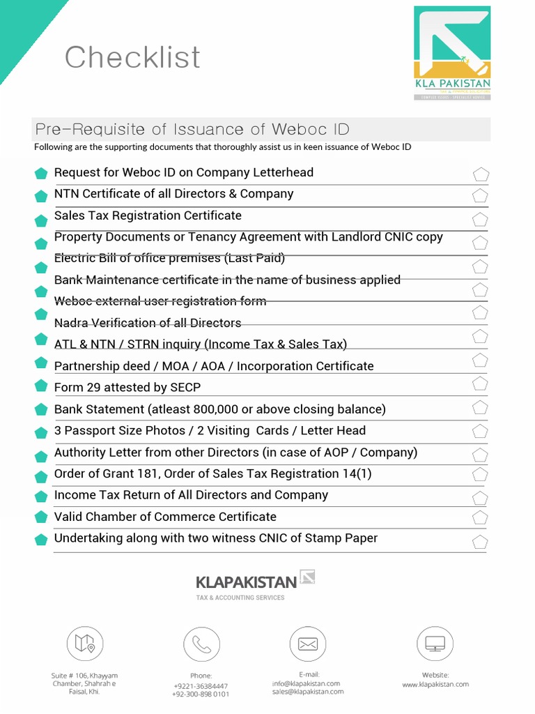 Checklist: Pre-Requisite of Issuance of Weboc ID | PDF