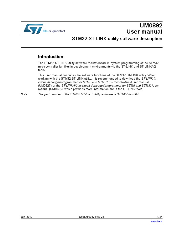 UM0892 User Manual: STM32 ST-LINK Utility Software Description | PDF | Flash Memory | Booting