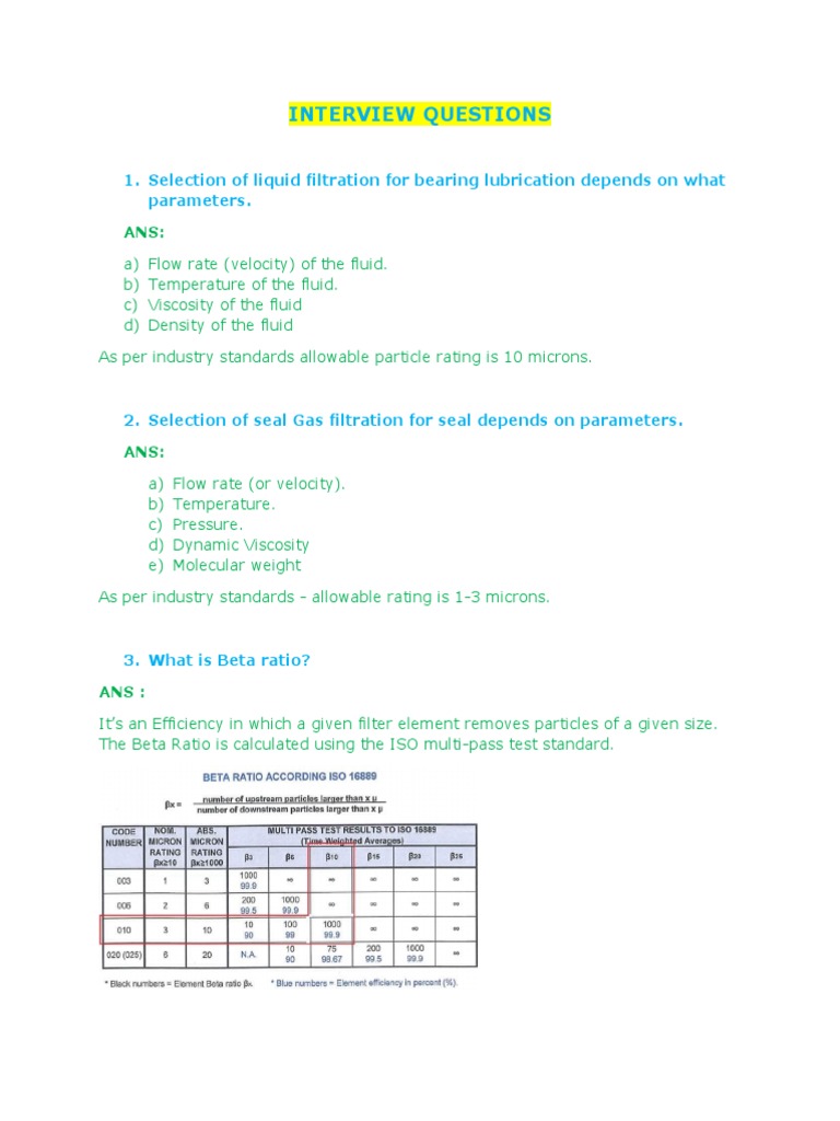 Filter Interview Questions | PDF | Viscosity | Filtration
