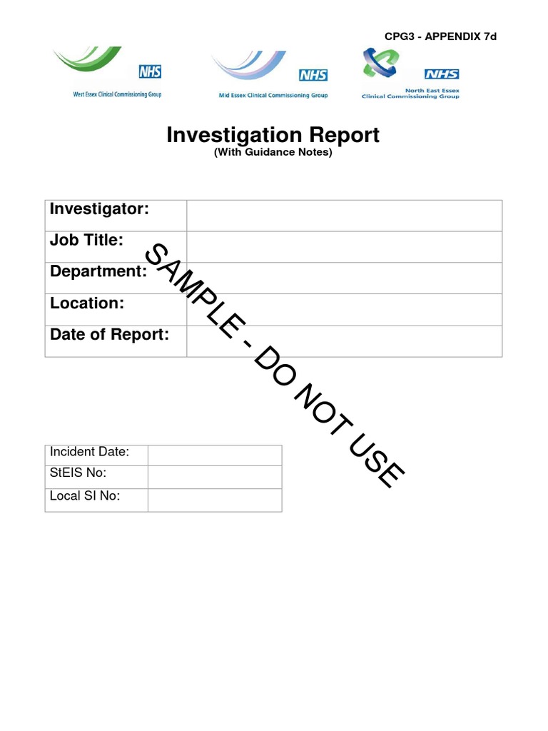 Sample - Do NOT USE: Investigation Report | PDF | Patient Safety | Patient