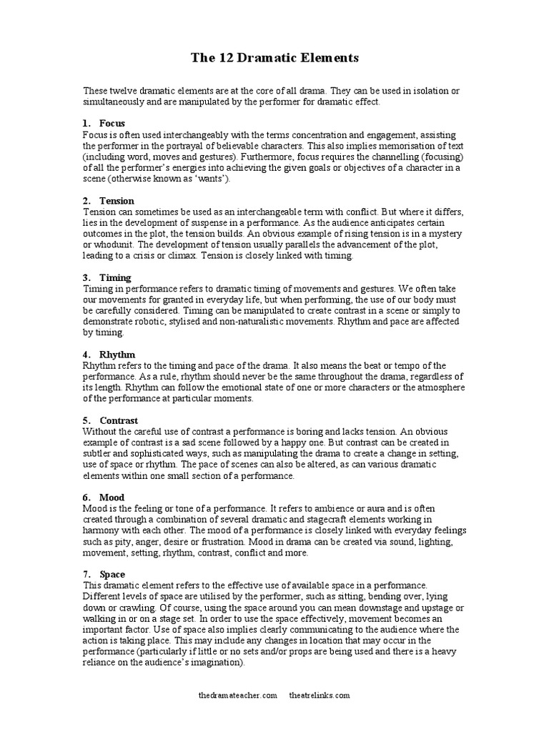 The 12 Dramatic Elements PDF | PDF | Theatre | Nonverbal Communication