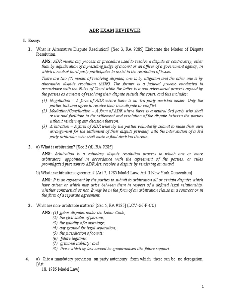ADR Exam Reviewer (USB) | PDF | Alternative Dispute Resolution ...