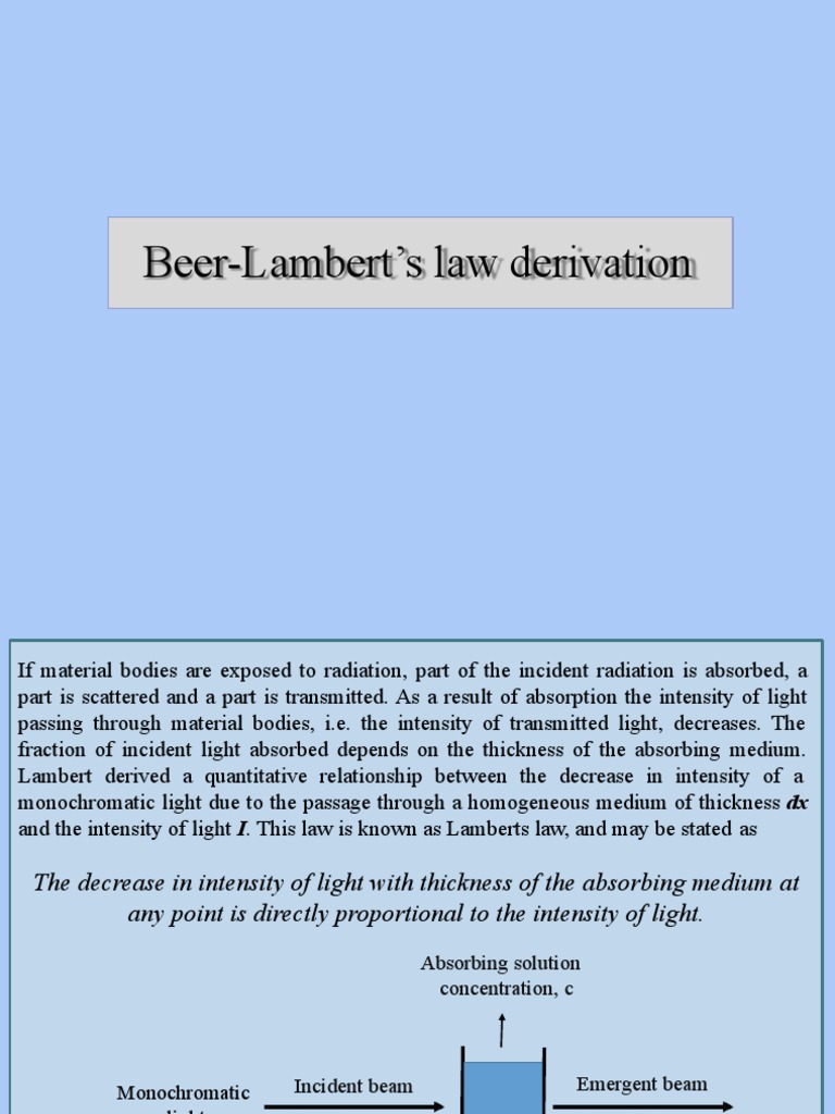 Beer-Lambert Law Derivation and Limitations | PDF | Physical Sciences ...