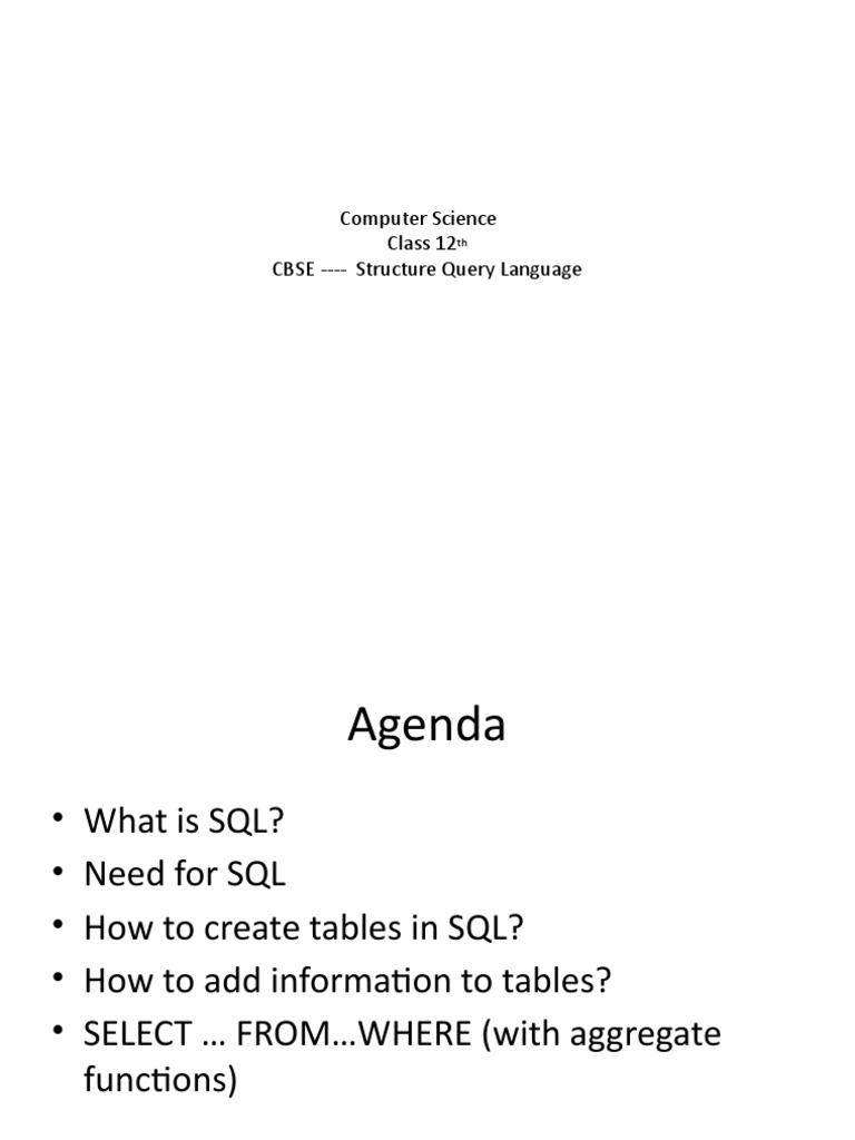 Computer Science Class 12 CBSE - Structure Query Language | PDF ...
