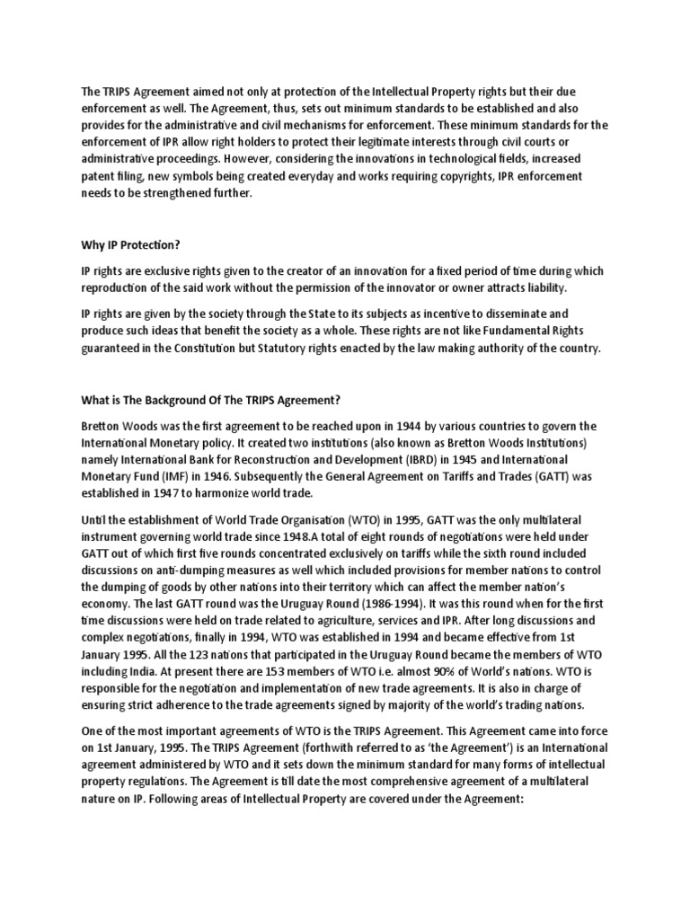 TRIPS | PDF | Trips Agreement | Intellectual Property