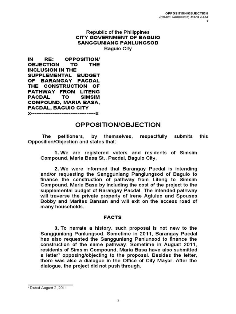 Opposition Objection | PDF | Eminent Domain | Common Law