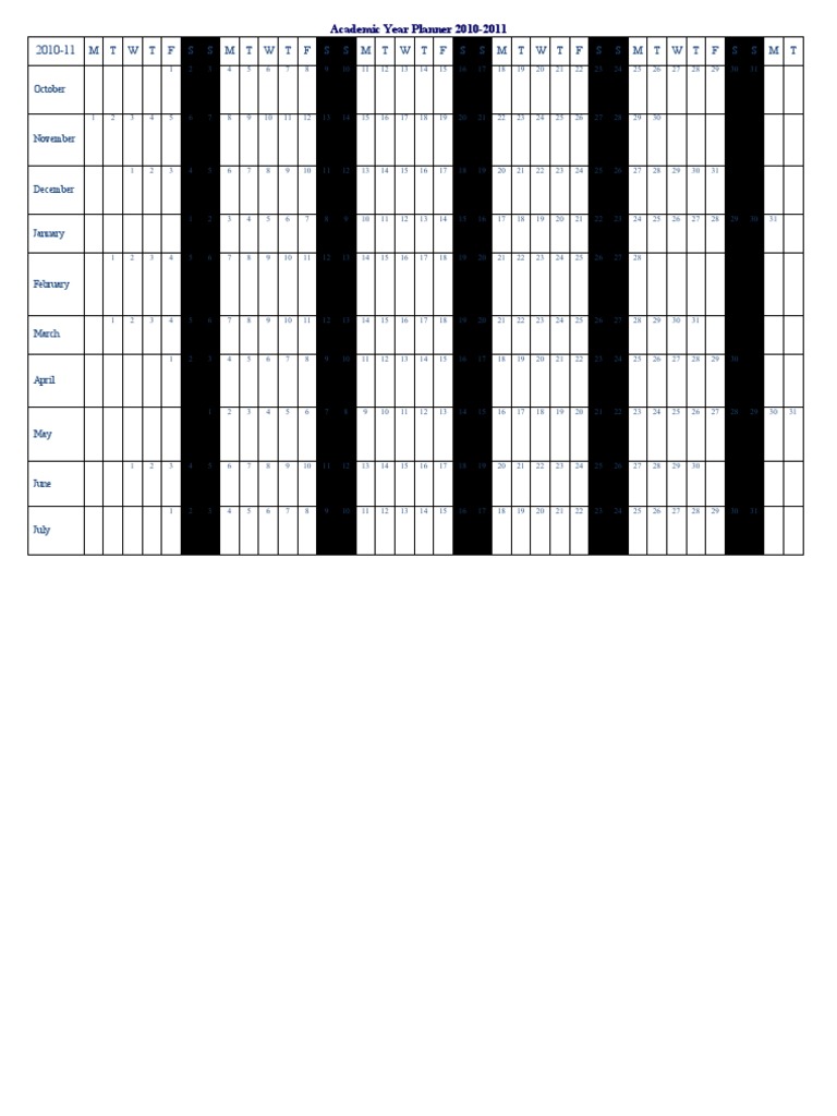 Academic Year Planner 2010 2011 | PDF