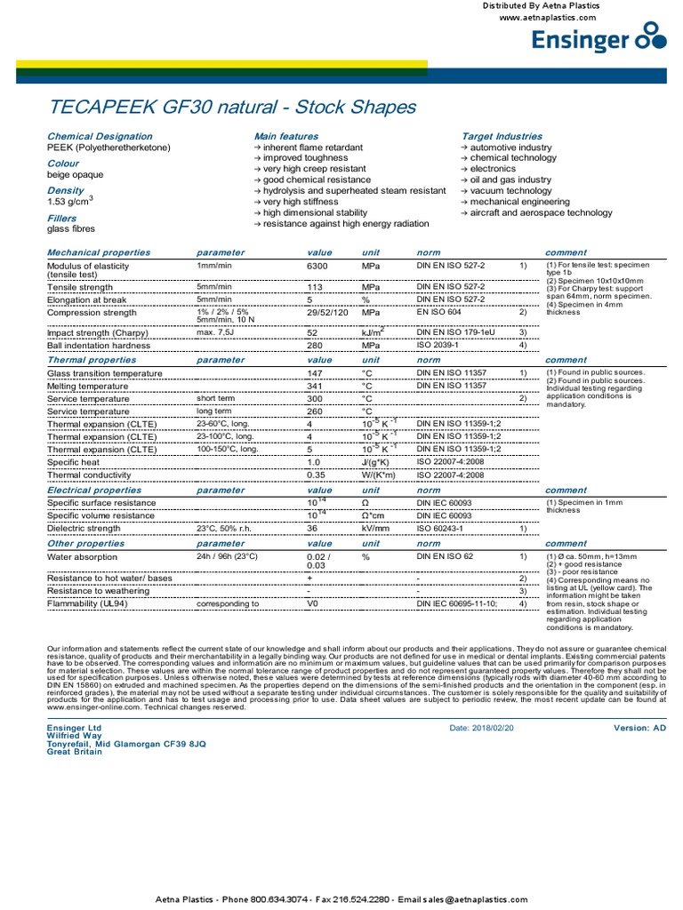 TECAPEEK GF30 Natural Stock Shapes PDF Thermal Expansion, 42% OFF
