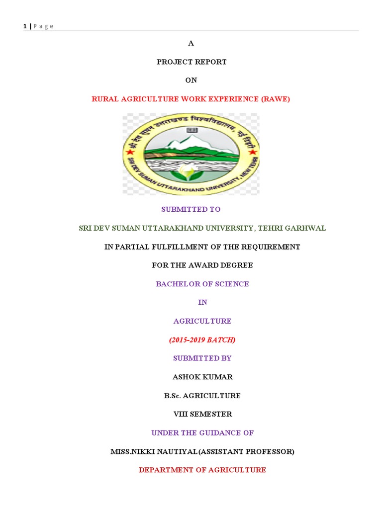 Rural Agriculture Work Experience (Rawe) : A Project Report ON | PDF ...