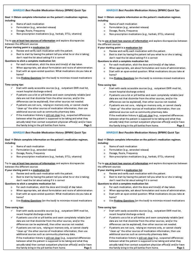 Best Possible Medication History (BPMH) Quick Tips Best Possible ...