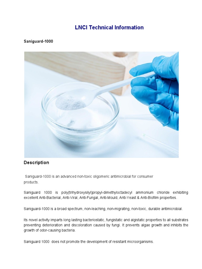 Saniguard-1000.Silsesquioxane Quat Antimicrobial. | PDF | Hospital ...