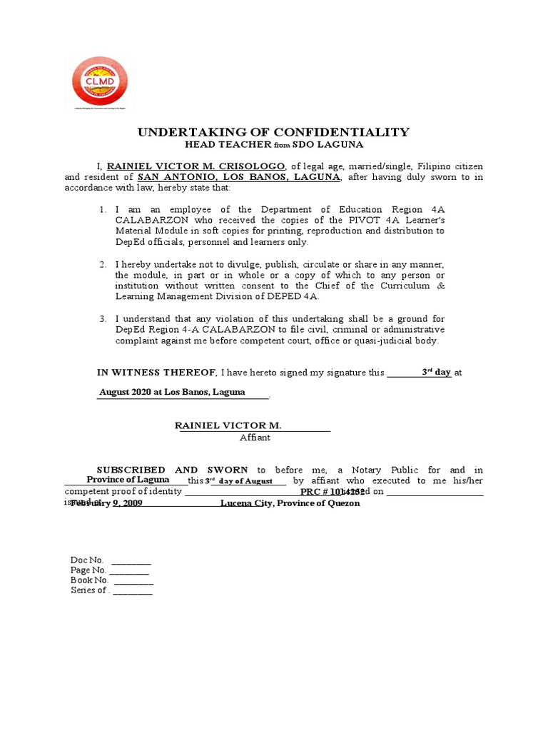 EDITABLE UNDERTAKING-OF-CONFIDENTIALITY - DEPEDforUSERS | PDF