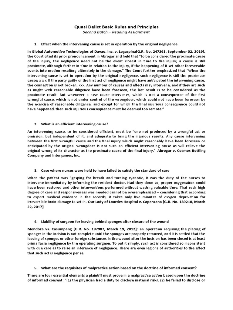 Quasi Delict Basic Rules and Principles Second Batch - Sermo - PH | PDF ...