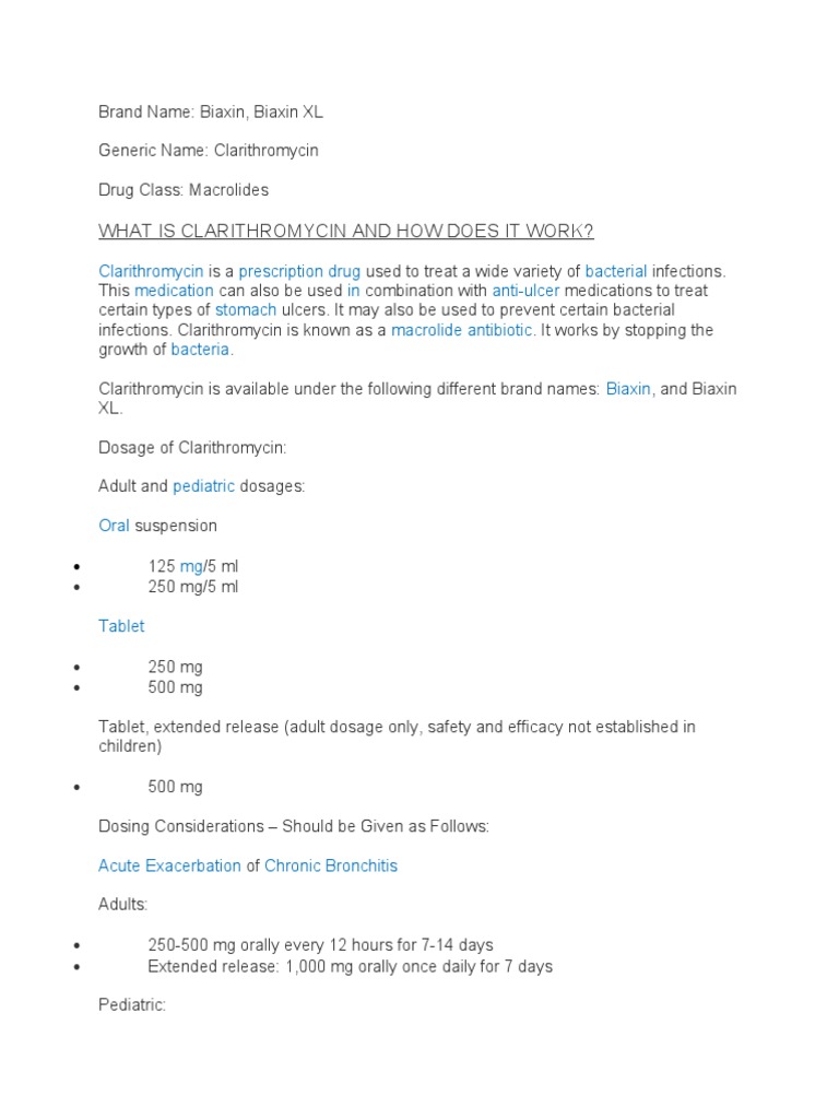 What Is Clarithromycin and How Does It Work? | PDF | Dose (Biochemistry ...