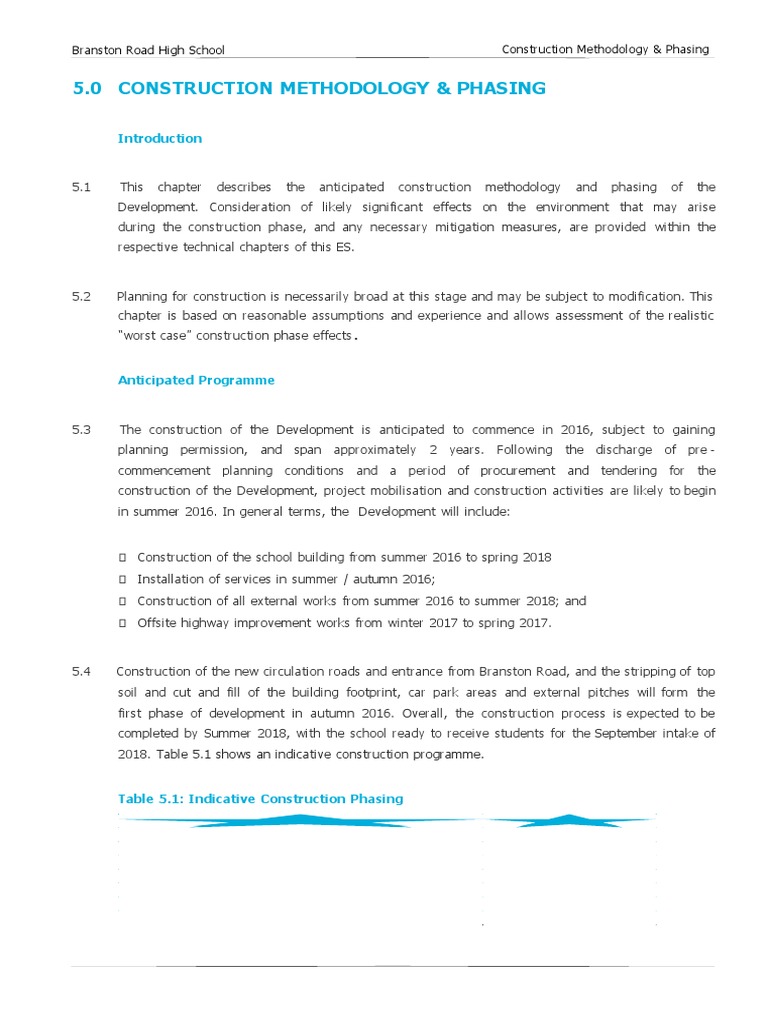 Branston Road High School Construction Methodology & Phasing | PDF ...