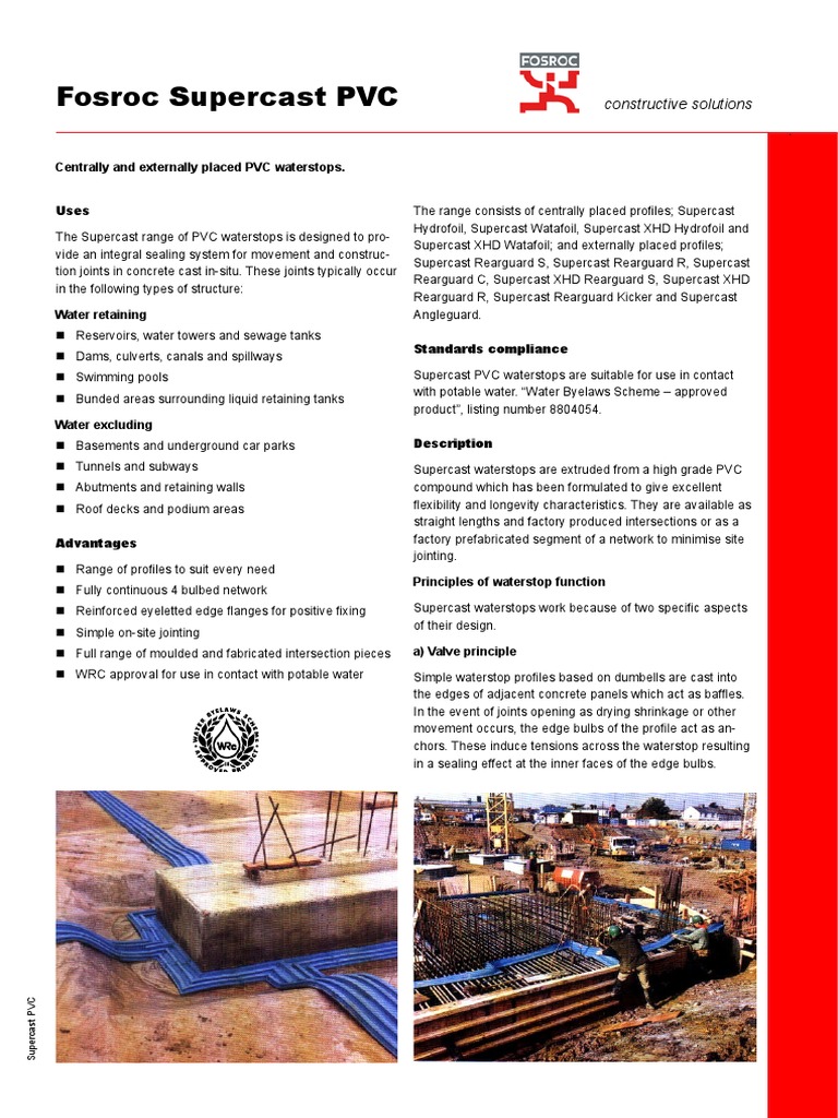 Fosroc Supercast PVC Waterstops Guide | PDF | Polyvinyl Chloride | Concrete