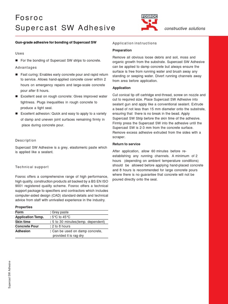 Gun-Grade Adhesive For Bonding of Supercast SW | PDF | Adhesive ...