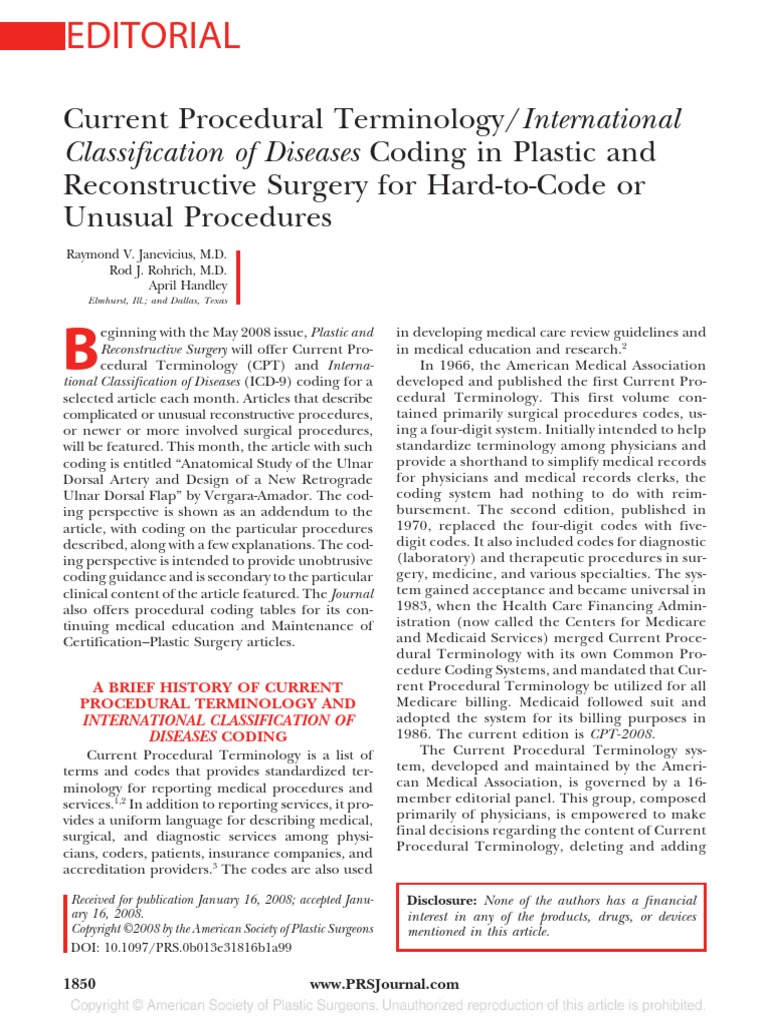 Classification of Diseases Coding in Plastic and | PDF | International ...