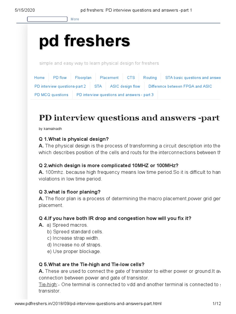 PD Freshers - PD Interview Questions and Answers - Part 1 | PDF | Semiconductor Devices ...