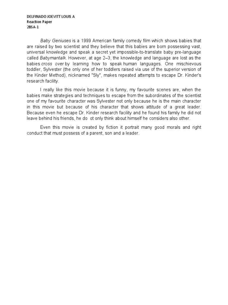 Baby Geniuses Reaction Paper | PDF