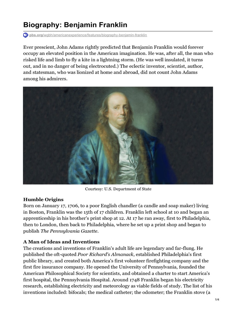 Benjamin Franklin: A Life of Innovation | PDF | Benjamin Franklin ...