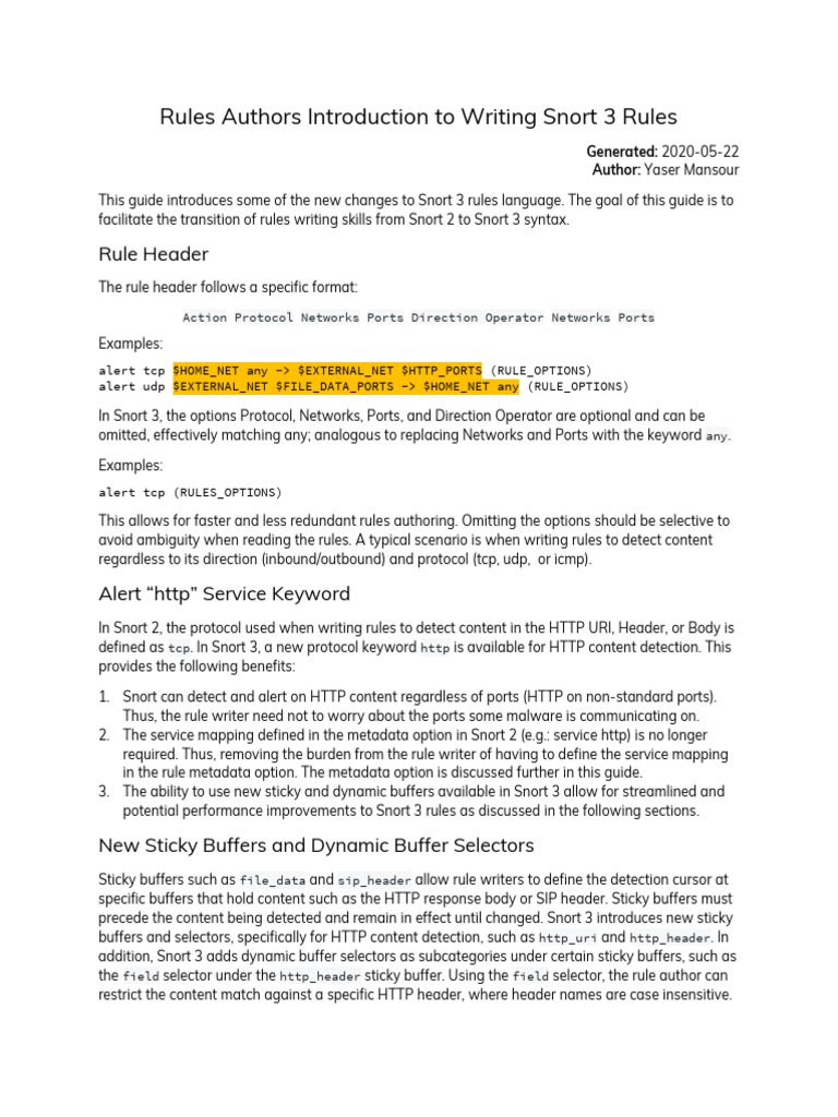 Snort 3 Rule Writing Guide | PDF | Hypertext Transfer Protocol ...