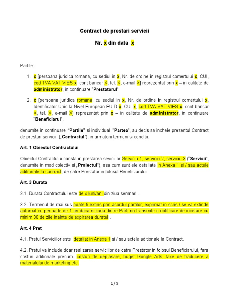 Model - Contract Prestari Servicii - Ro | PDF
