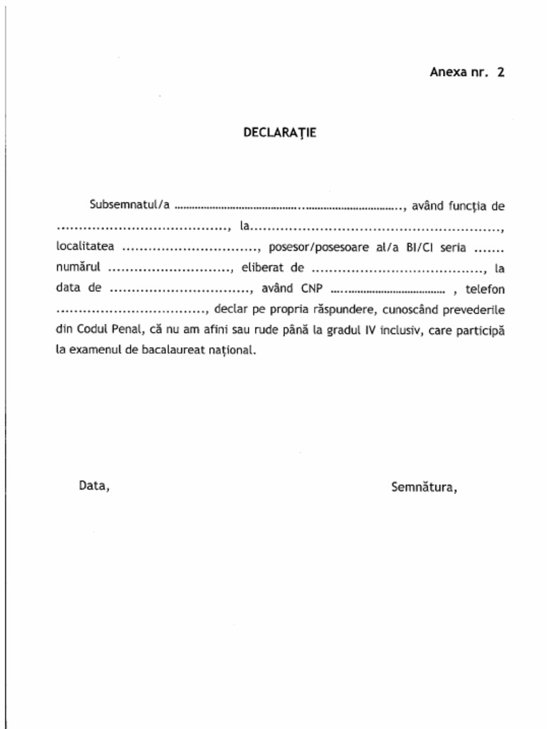 Anexa 2 - Declaratie Rude BAC | PDF