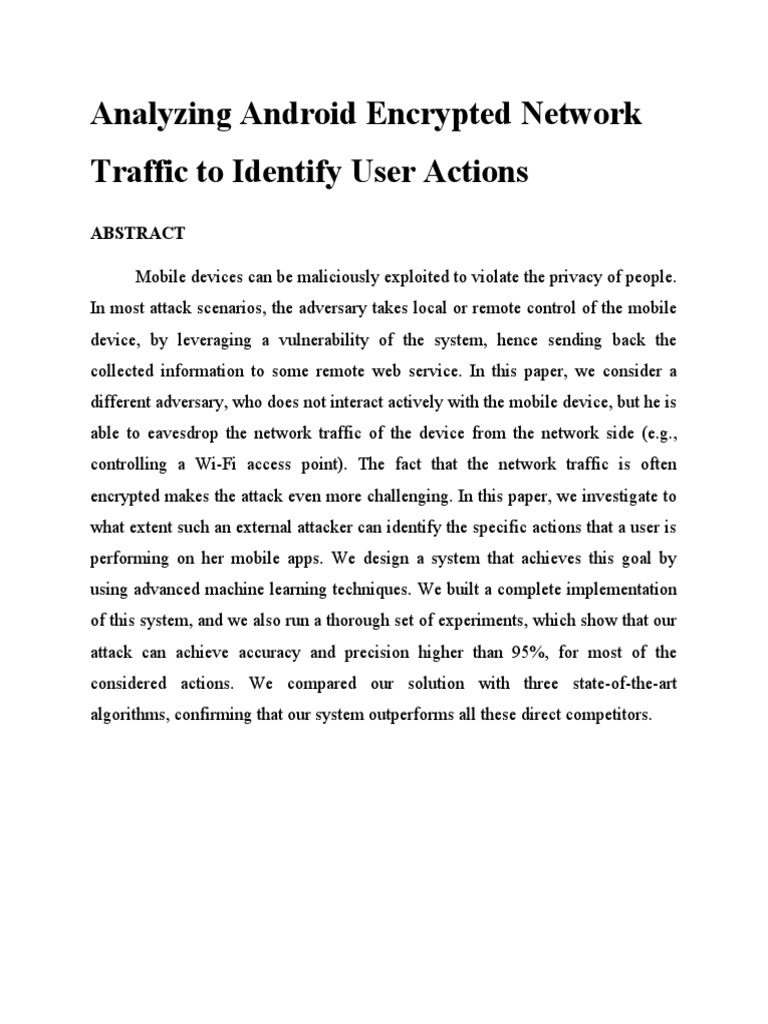 Analyzing Android Encrypted Network Traffic To Identify User Actions | PDF | Transmission ...