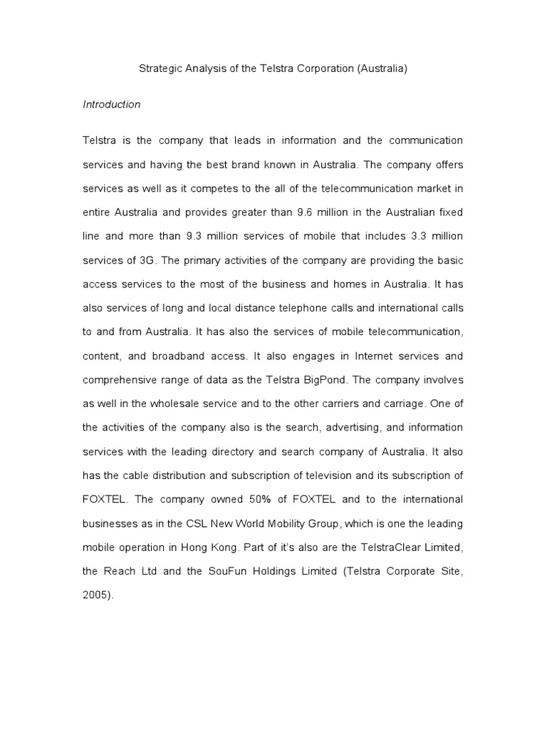 Strategic Analysis of The Telstra Corporation | PDF | Telecommunication ...