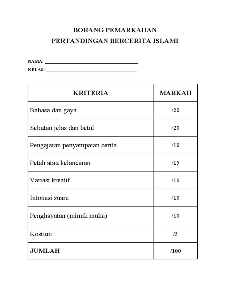 Borang Pemarkahan Pertandingan Bercerita | PDF Borang Pemarkahan Pertandingan Bercerita | PDF