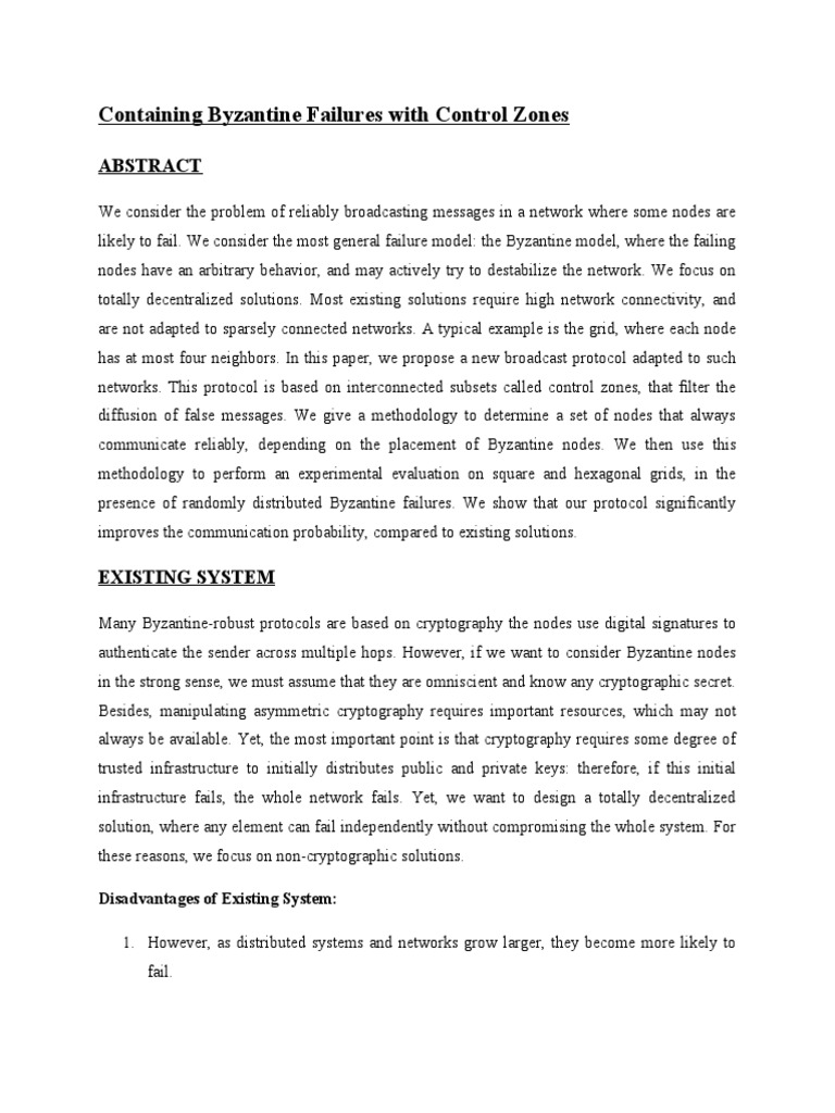 Containing Byzantine Failures With Control Zones: Disadvantages of ...