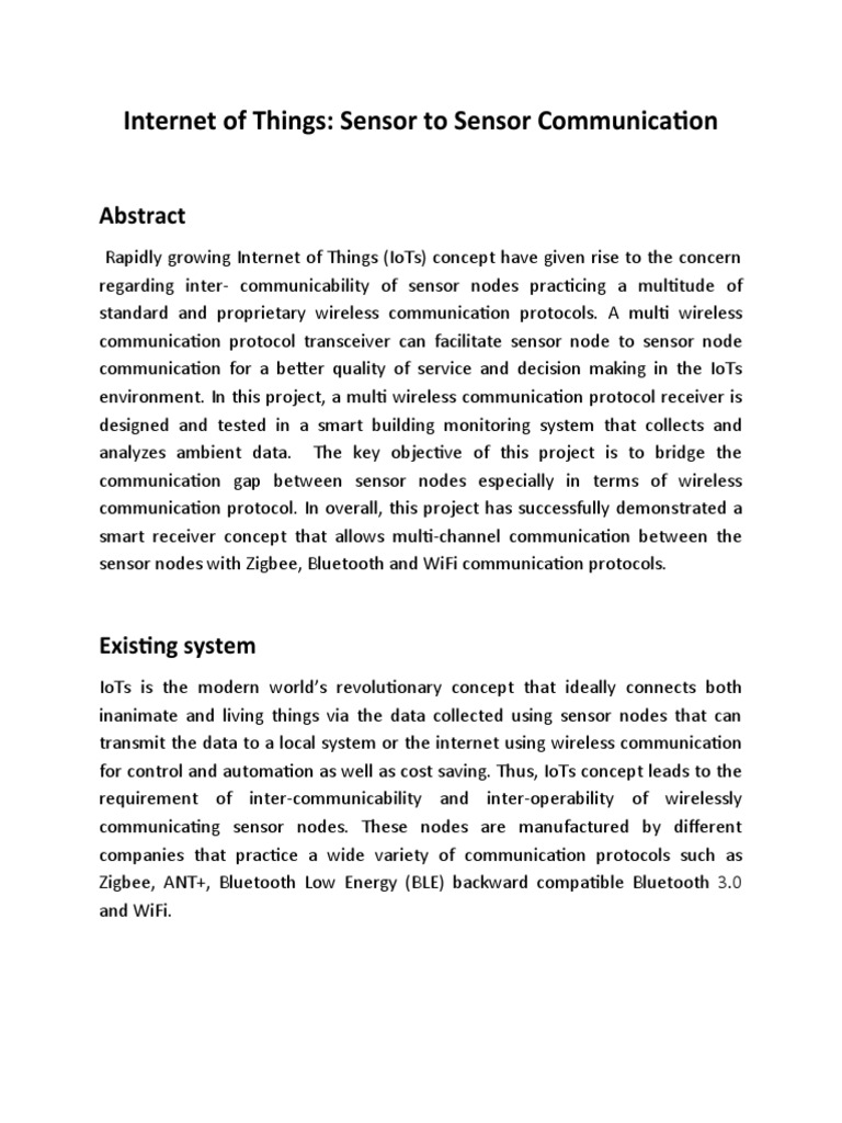Internet of Things: Sensor To Sensor Communication | PDF