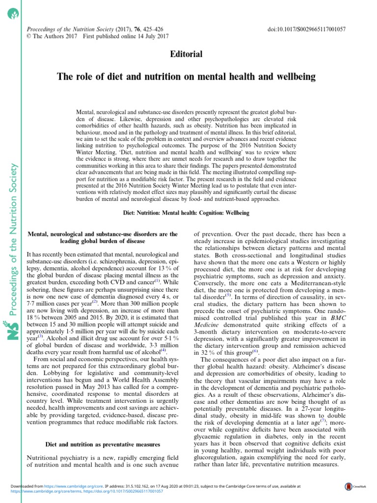 The Role of Diet and Nutrition On Mental Health and Wellbeing | PDF ...