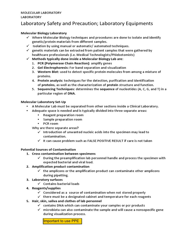 Molecular Biology: Laboratory Safety and Precaution | PDF | Polymerase ...